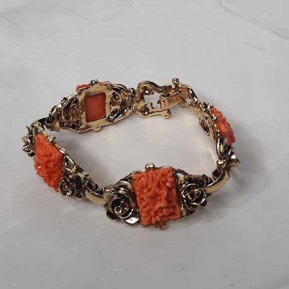 None and/or Unknown | Jewelry | Gold Tone Floral Bracelet Roses Coral ...